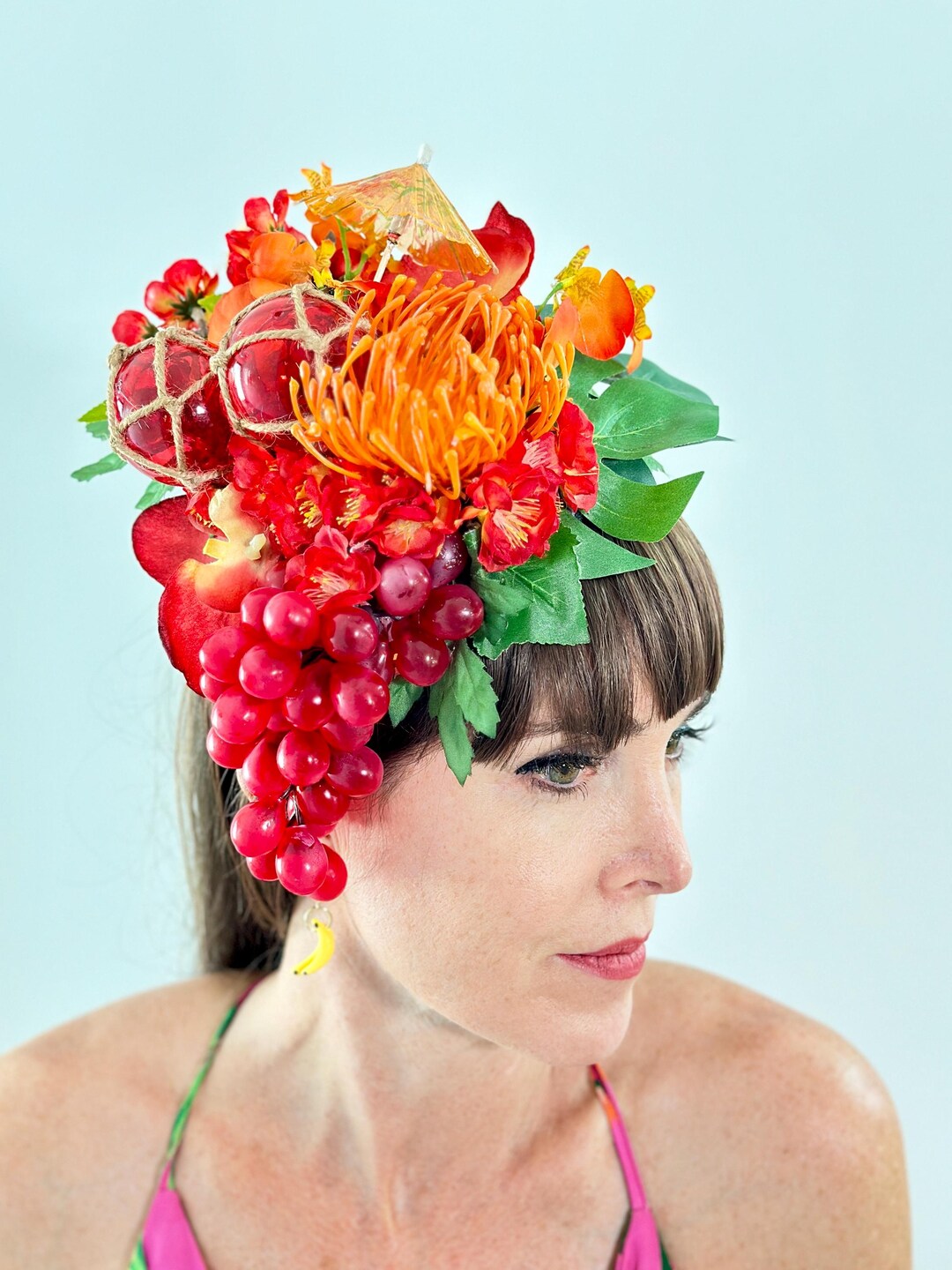 Great Grapes Tiki Hat With Protea Fisherman's Floats Tropical Headband ...