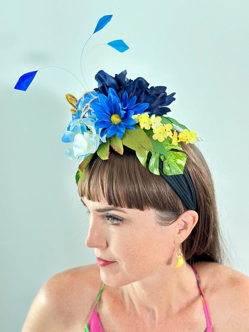 The Oceana Fun Blue Tiki Headpiece With Floral Accents Perfect for Tiki ...