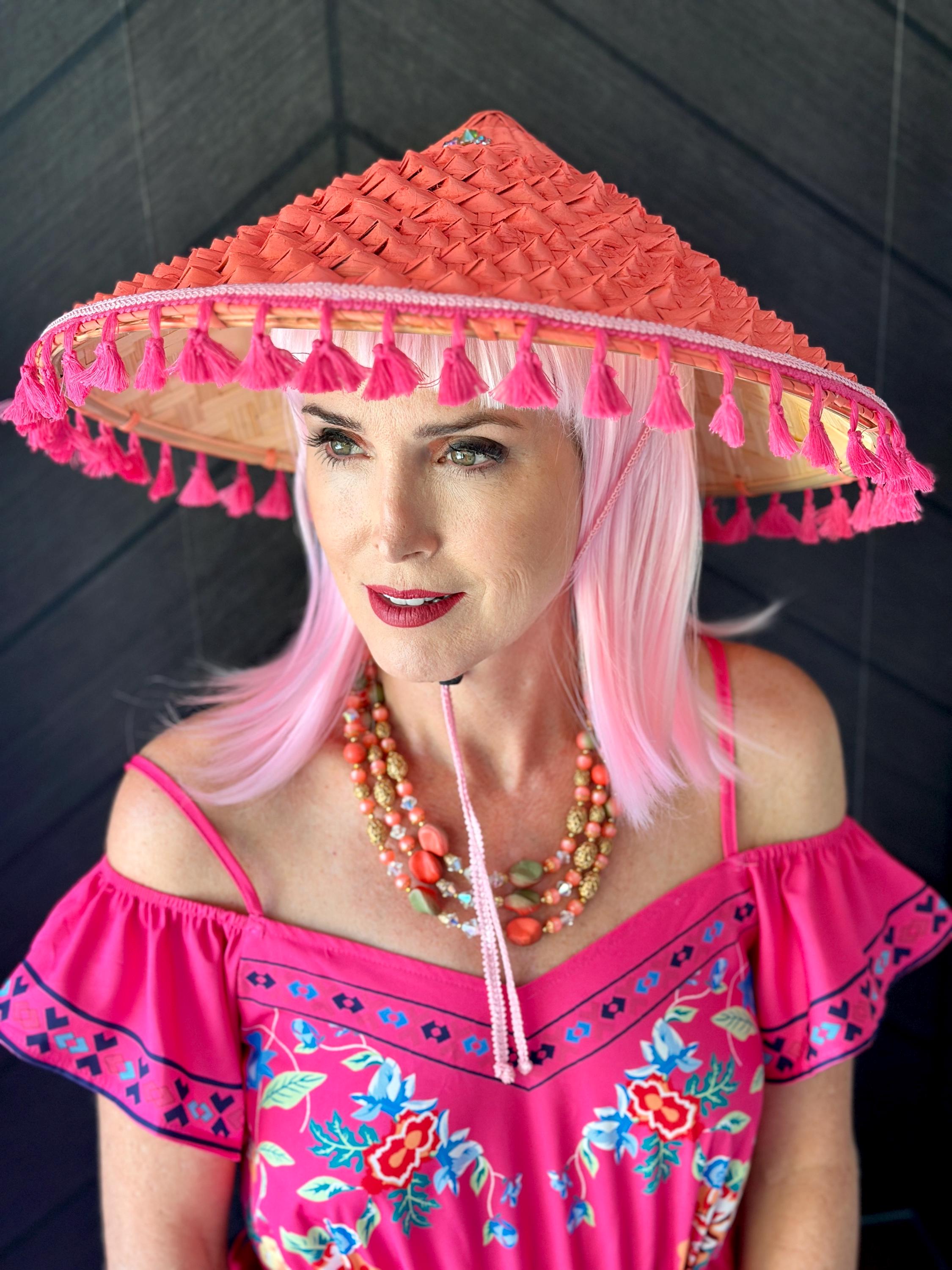 Tiki Pink Tassel Hat Woven Straw Hat for Tiki Parties & Aloha Caftan ...