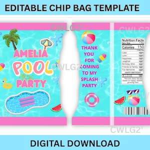 Pool Party Chip Bag Template - Etsy