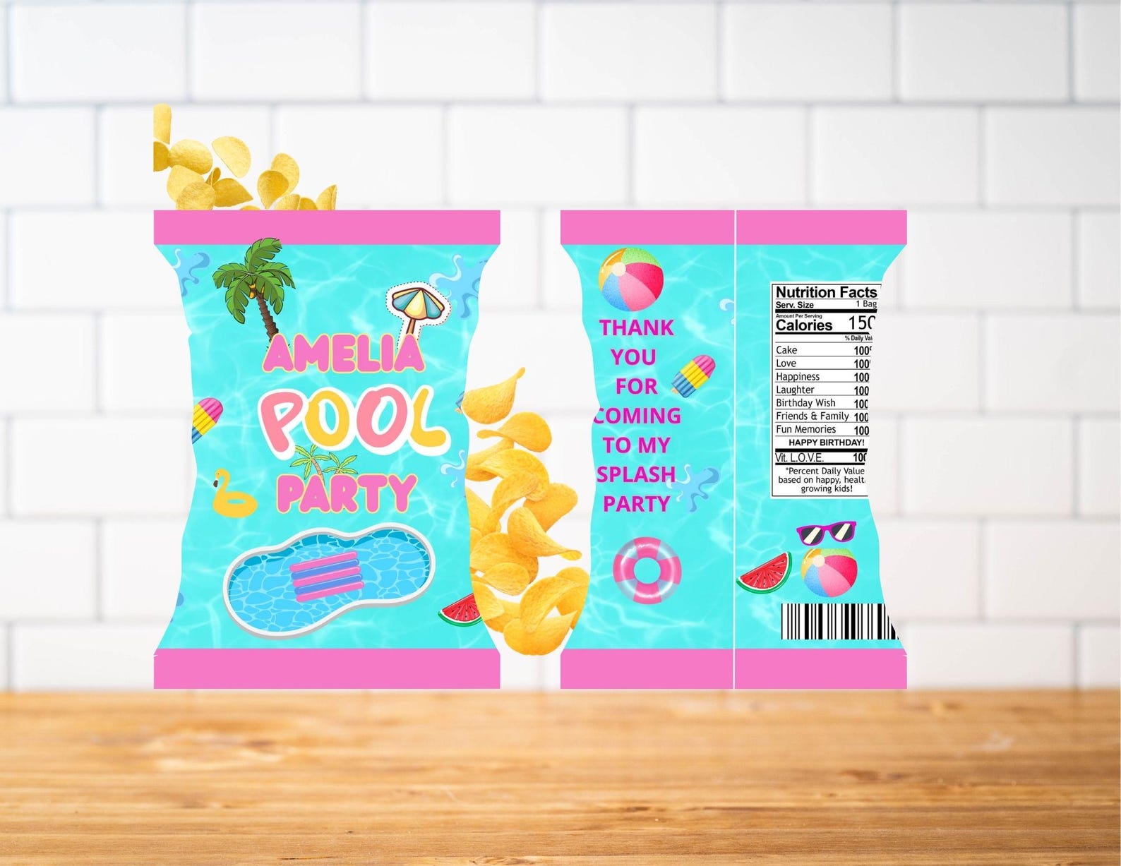 Pool Party Chip Bag Template - Etsy