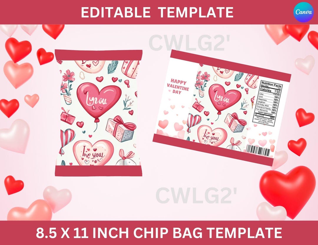 Valentines Chip Bag Editable Template - Etsy