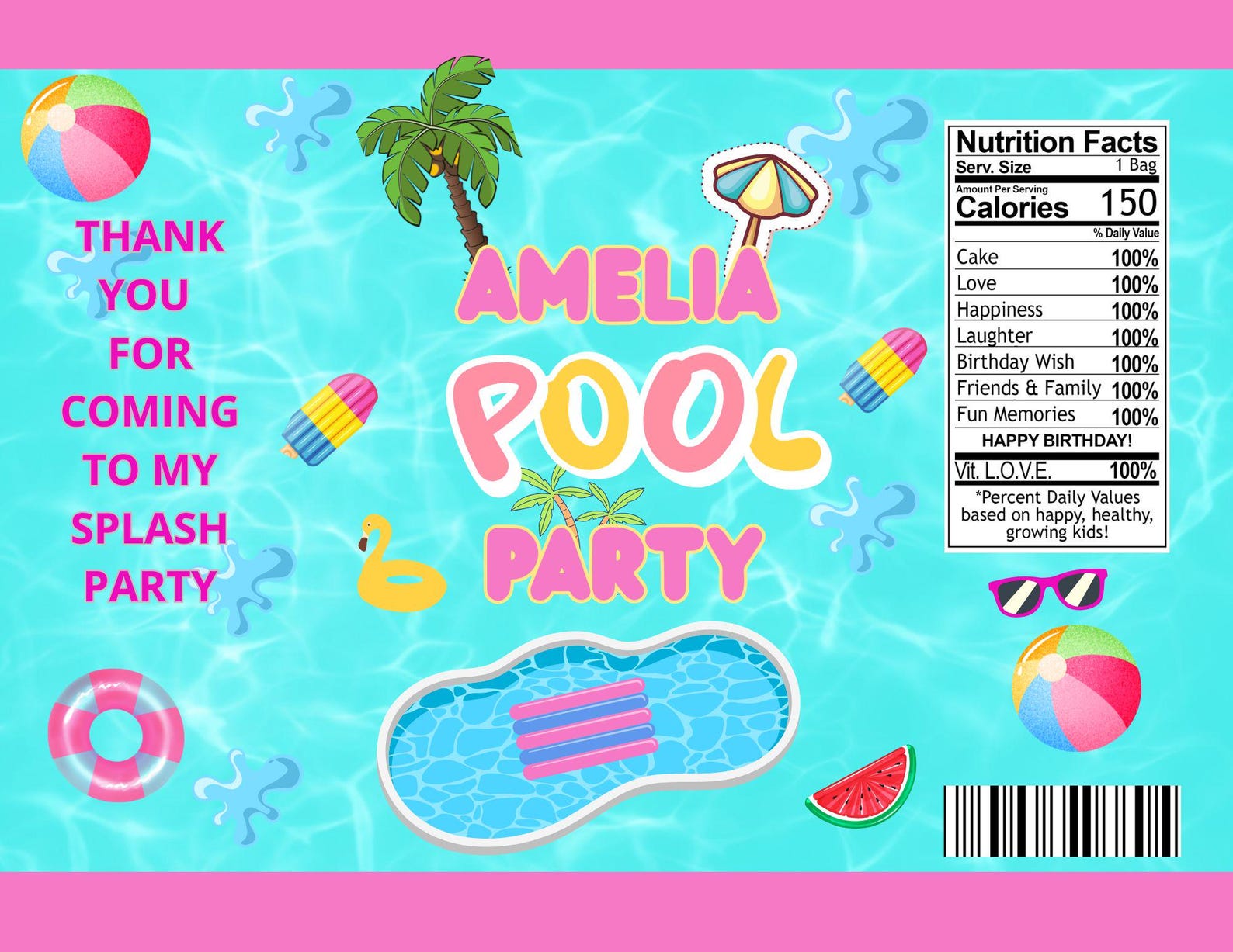 Pool Party Chip Bag Template - Etsy