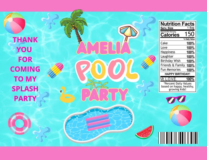 Pool Party Chip Bag Template - Etsy