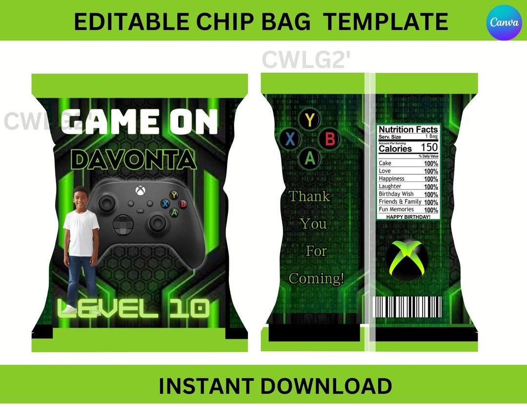 Video Game Chip Bag Template - Etsy