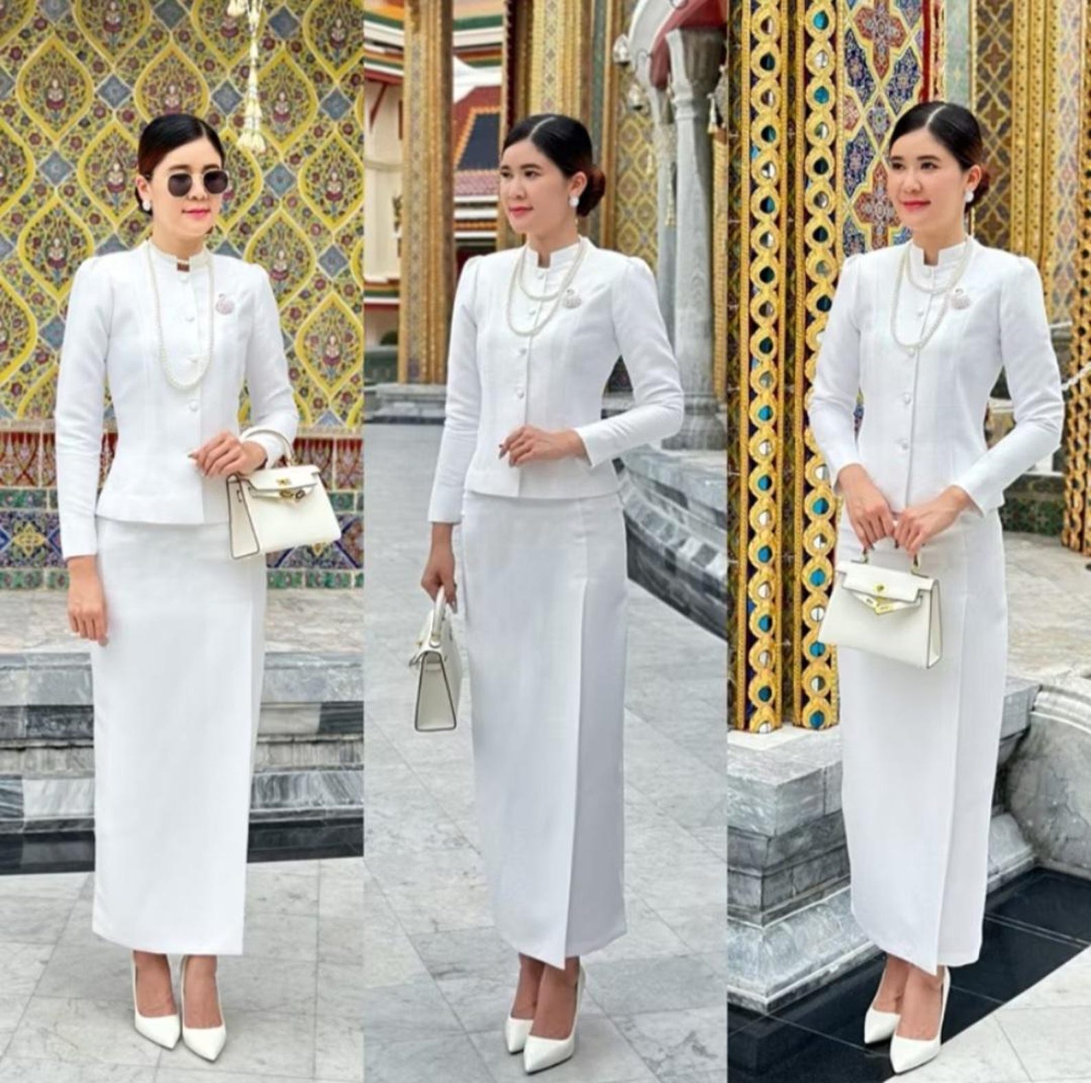 Modern Traditional Thai White Long Sleeve Top Long Sarong Skirt Bridal ...