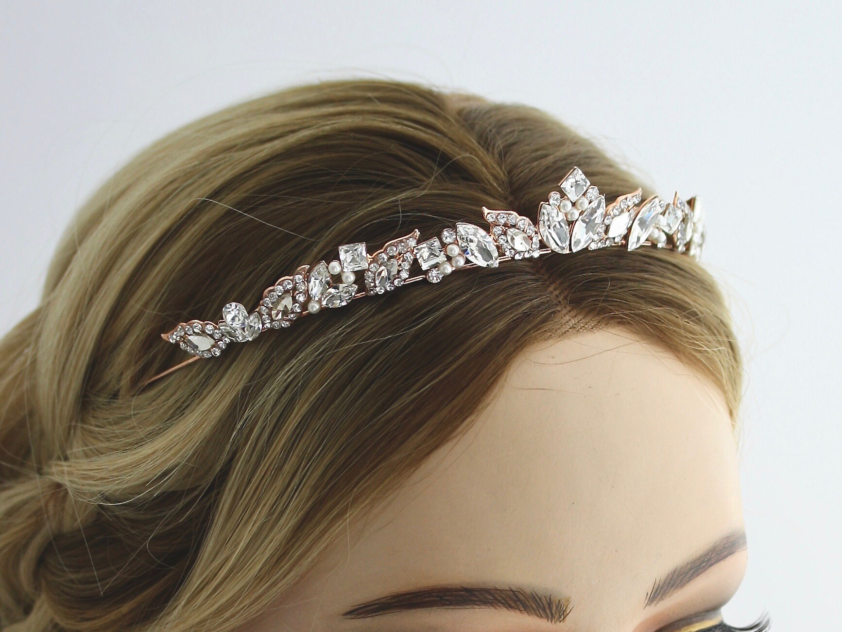 Rose Gold Bridal Tiara Small Wedding Crown Swarovski Crystal Etsy