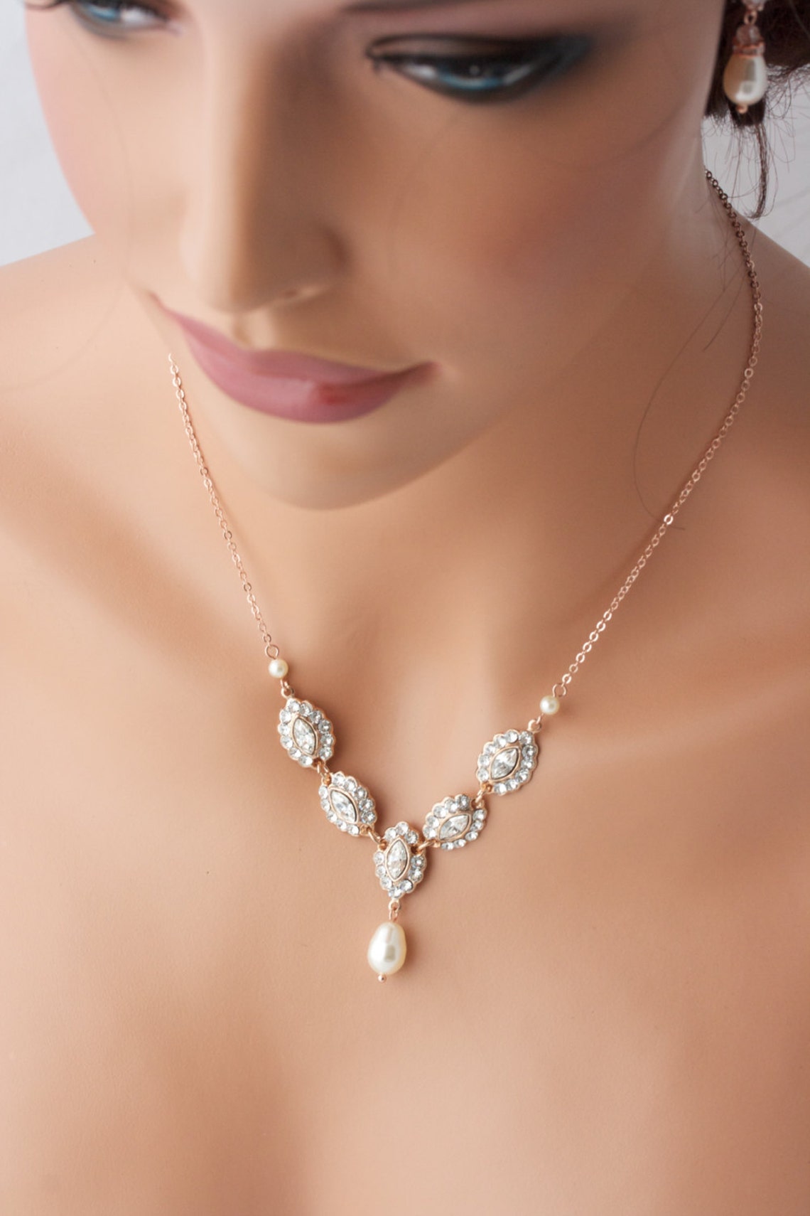 Rose Gold Bridal Necklace Delicate Wedding Necklace Simple Etsy