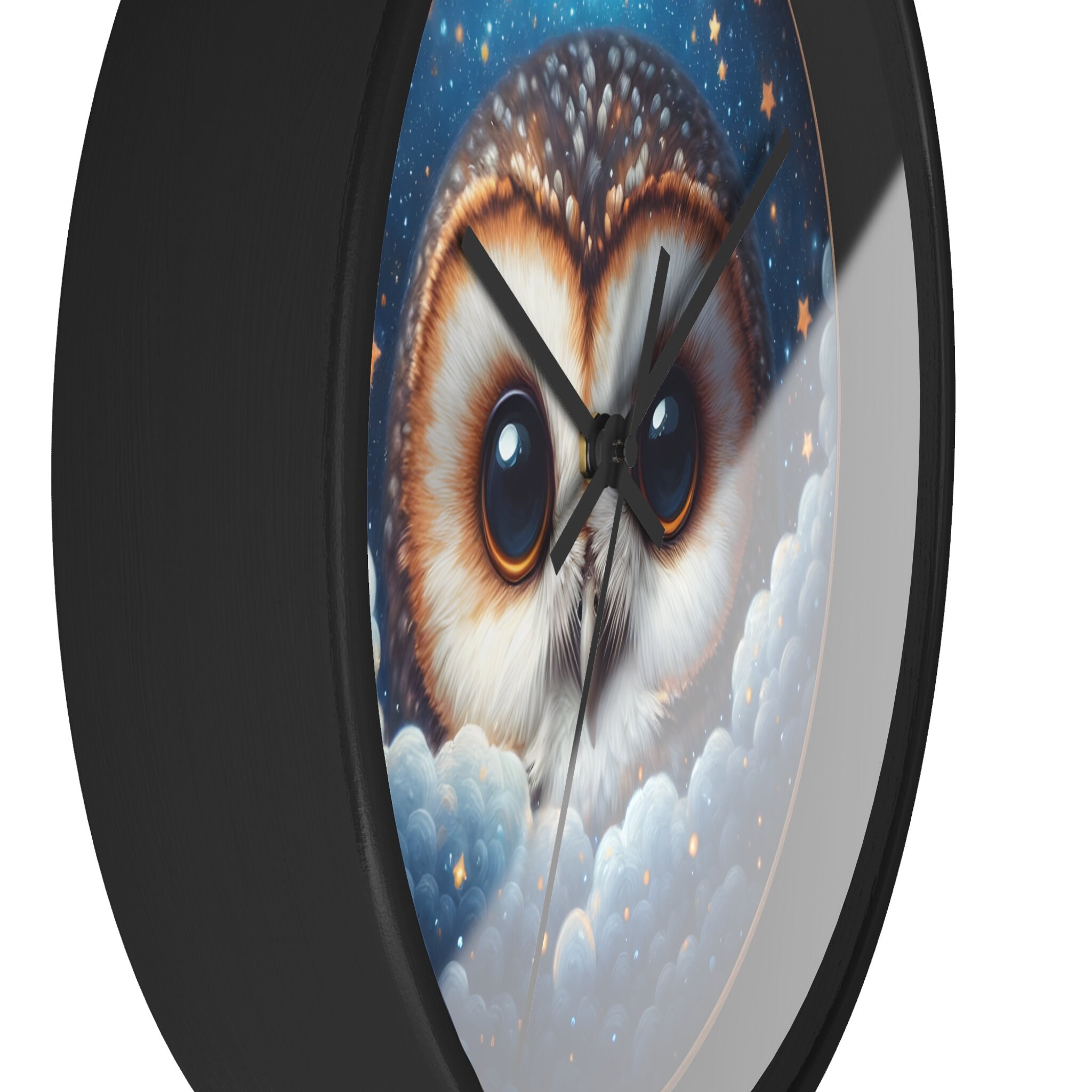 Starry Night Cute Owlet Wall Clock Baby Owl Clock Bird Lover Gift Moon ...
