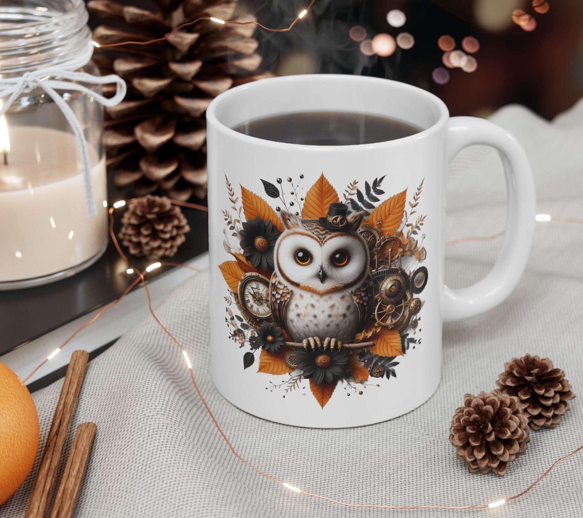 Cute Steampunk Owlet Wearing Black Hat White Ceramic Mug 11oz Little ...