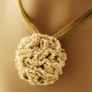 Crocheted Ruffled Ball Necklace. Gold. Ribbon. - Etsy