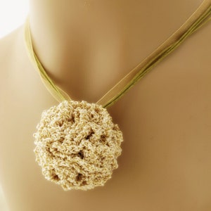 Crocheted Ruffled Ball Necklace. Gold. Ribbon. - Etsy