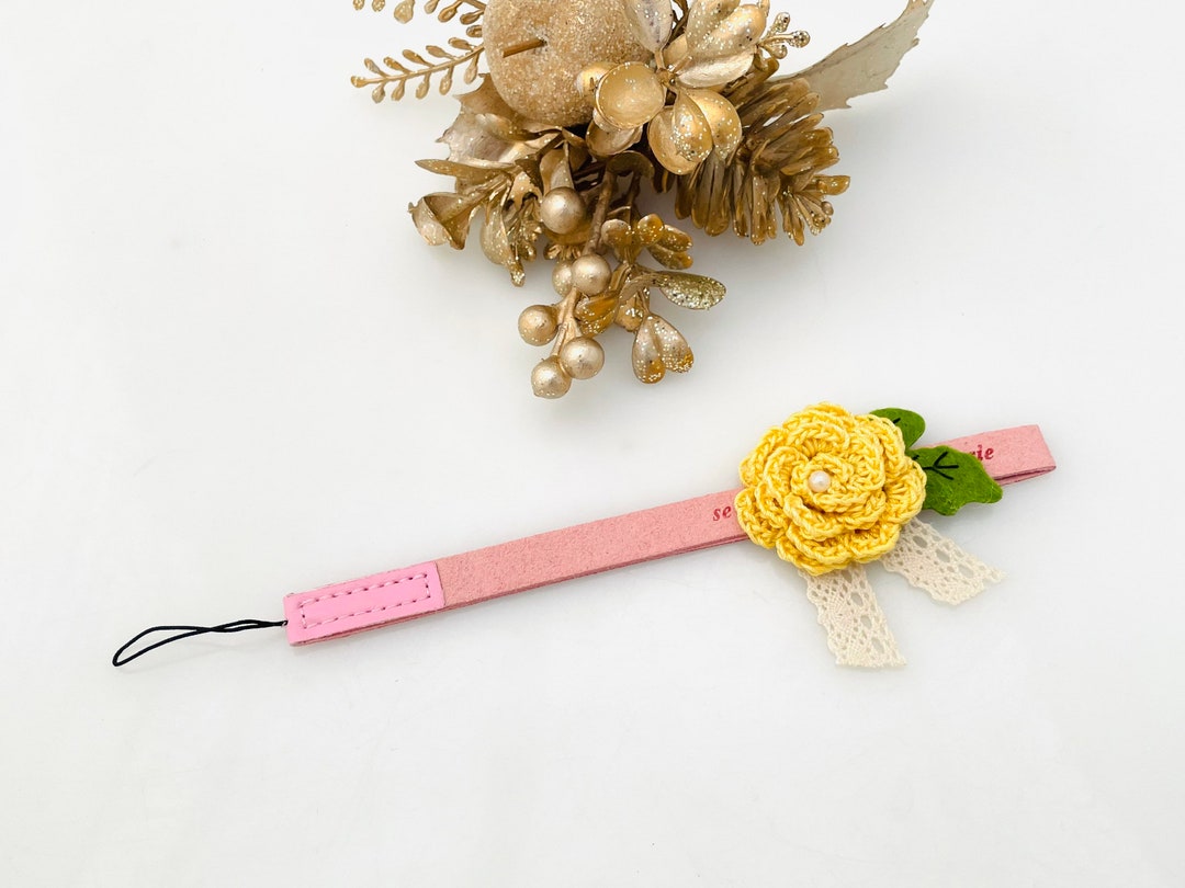 Crocheted Flower Suede Strap. Purse Strap. Handbag Strap. Phone Lanyard ...