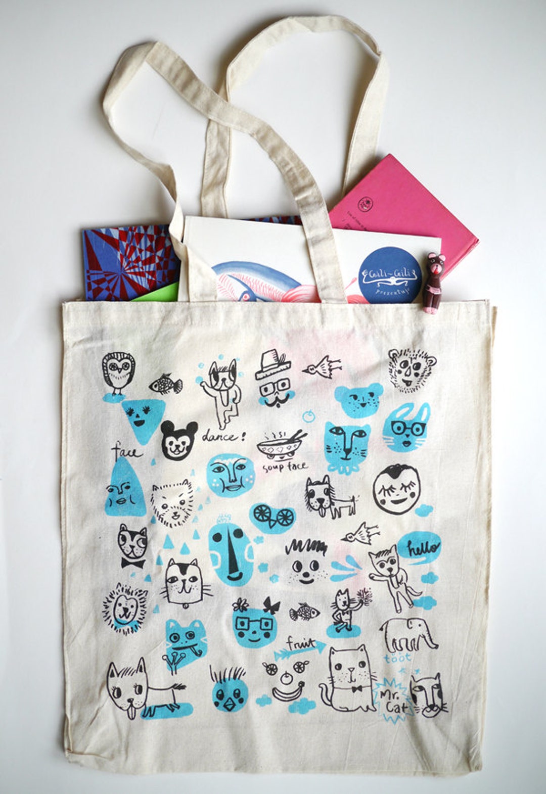 Funny Faces Hand Printed Large Tote Bag - Etsy