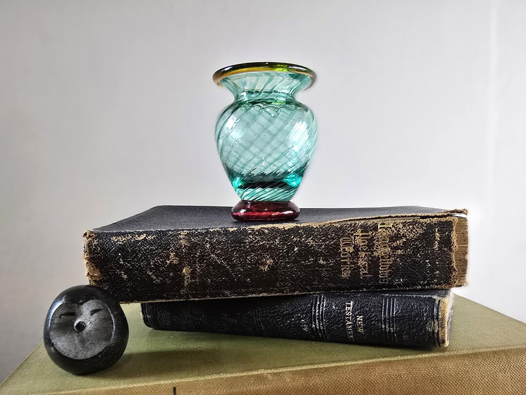 Vintage Thames Glass Miniature Art Vase: Blue Striped Newport RI - Etsy
