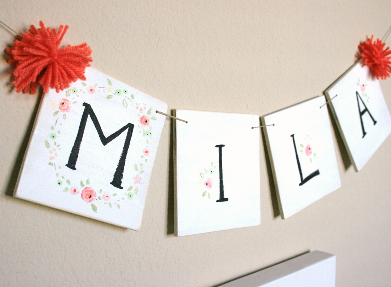 Name Banner Hand Painted Name Banner Flowers Floral Name - Etsy