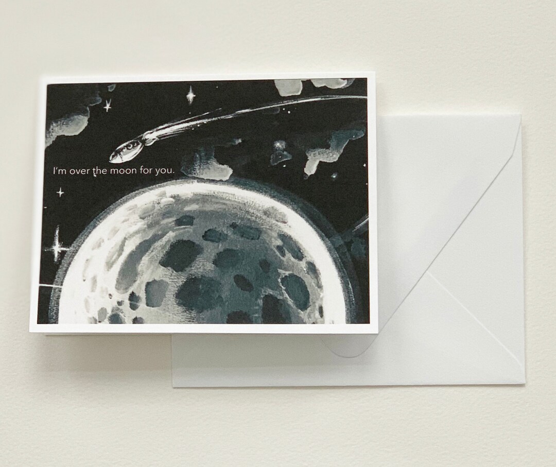 Space Card, Rocket, Im Over the Moon for You, Black and White, Card ...