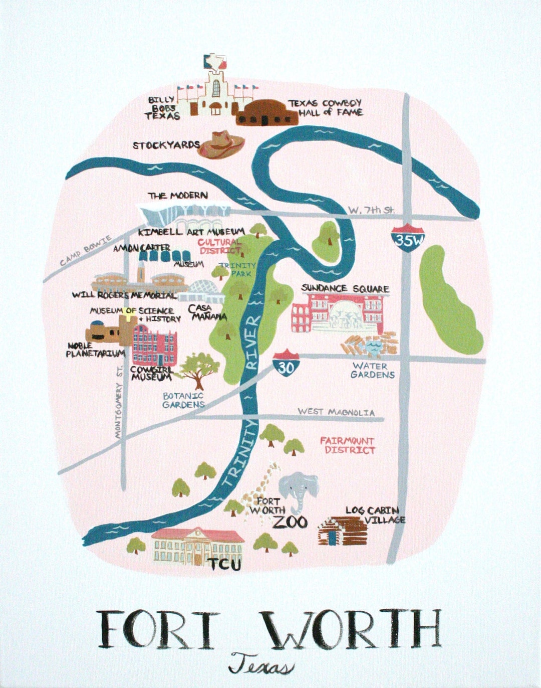 My City of Fort Worth- Print, Fort Worth Texas, Map, Map of Fort Worth ...