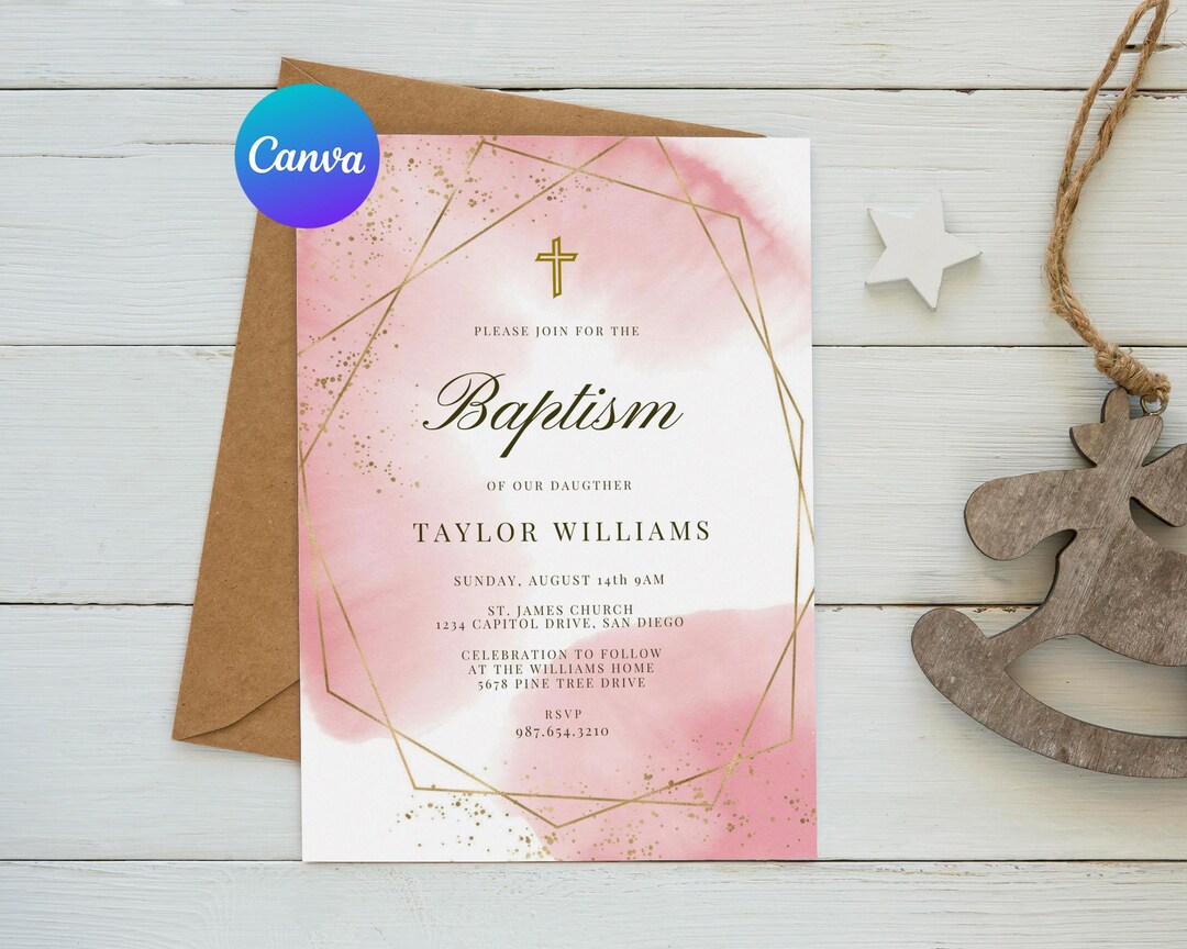 Pink Bow Baptism Invitation Template, Watercolor Floral Coquette Girl ...
