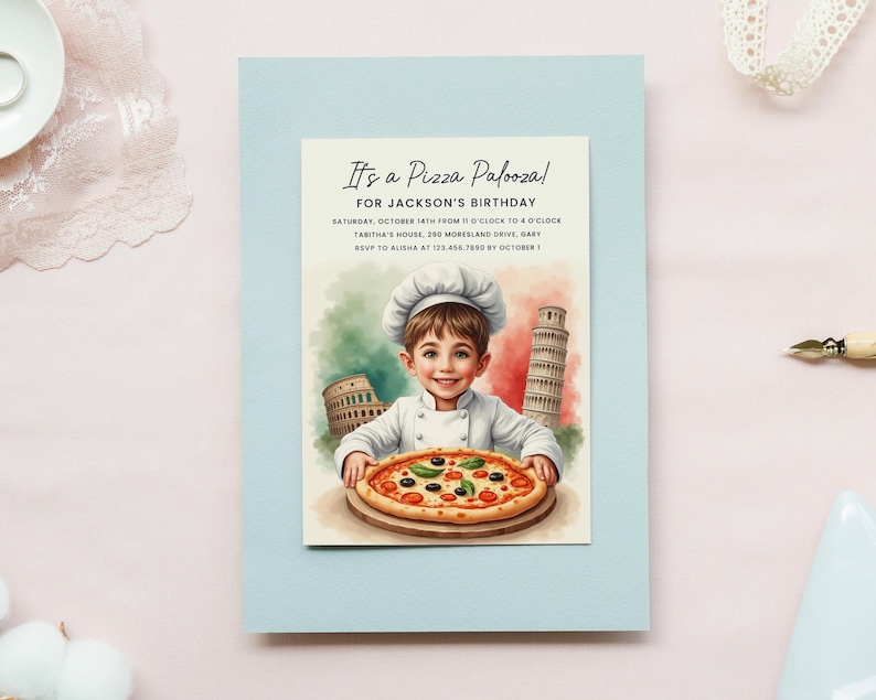 Editable Pizza Birthday Party Invitation, Pizza Party Invite, Pizza ...