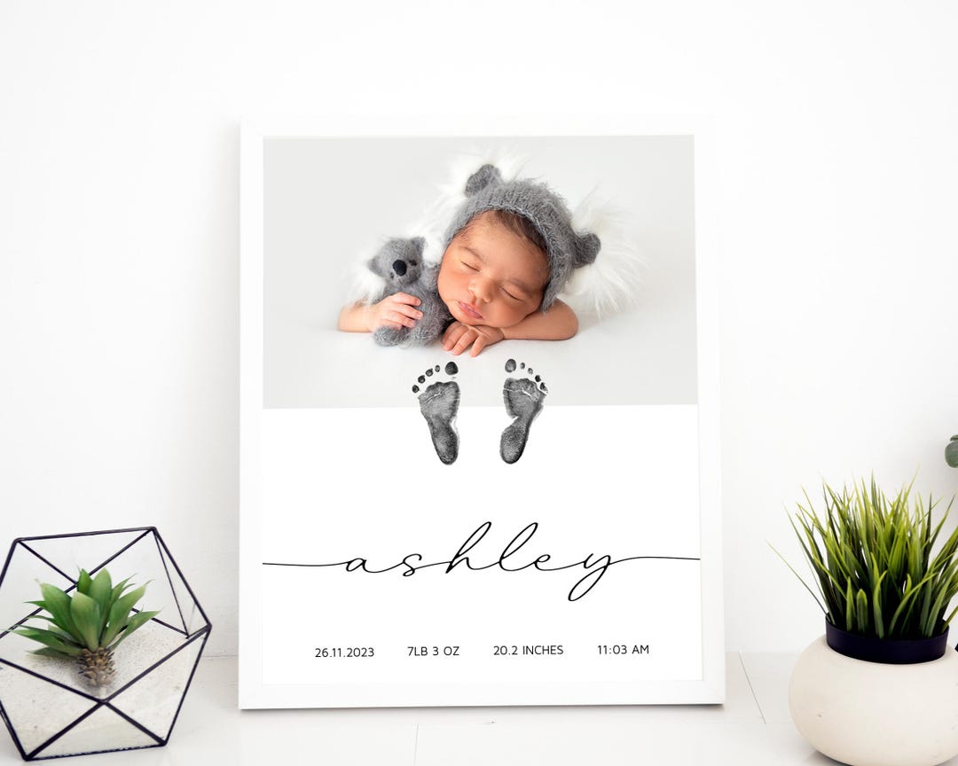 Baby Foot Print, Personalised Birth Print, Custom Baby Birth Poster ...