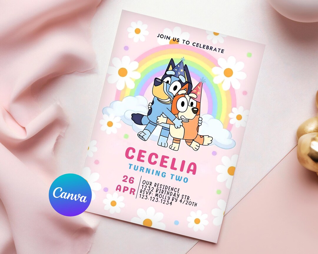 Editable Bluey Birthday Invitation, Girls Editable Animated Evite ...