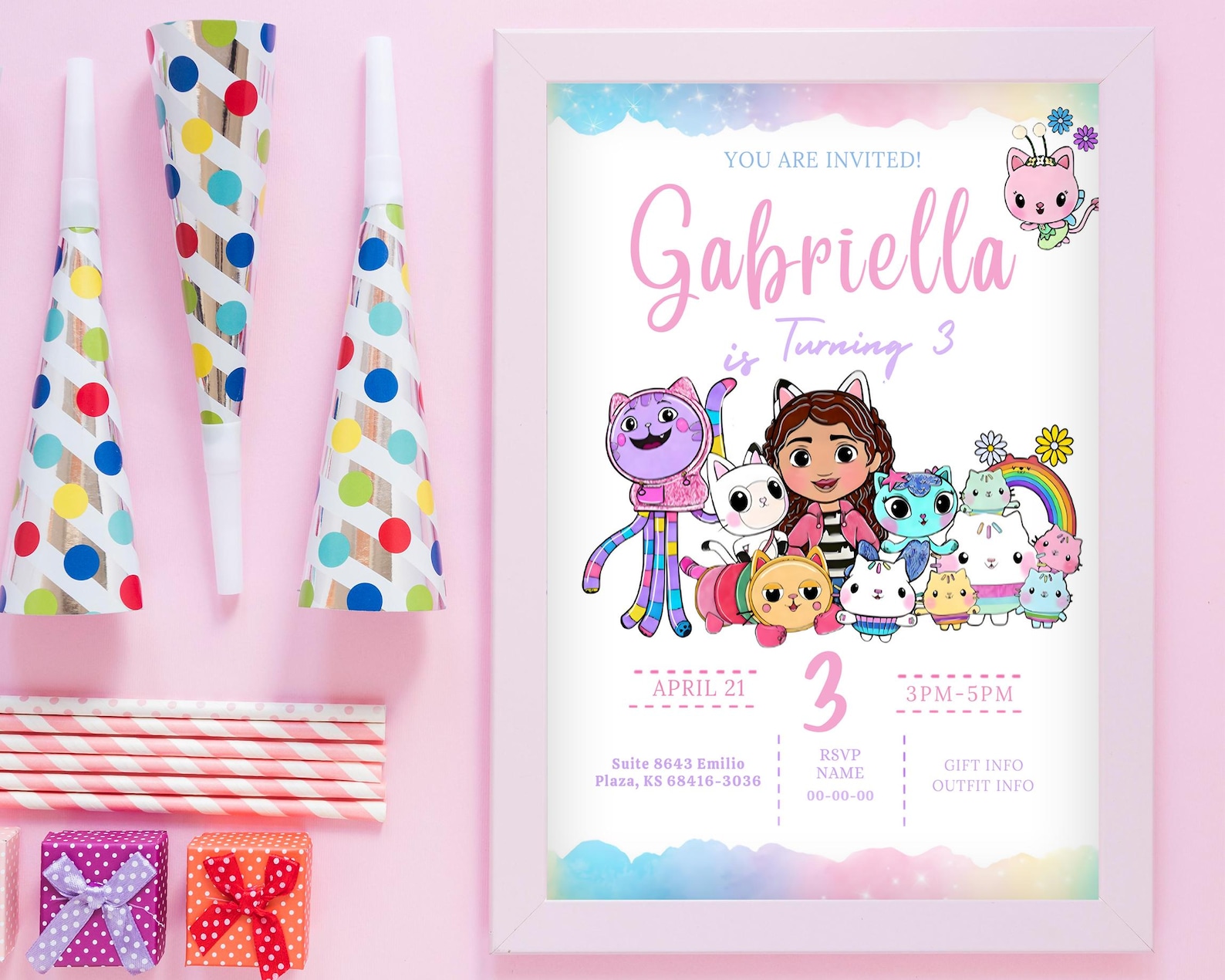 Editable Gabby's Dollhouse Birthday Invitation, Editable Gabby Birthday ...