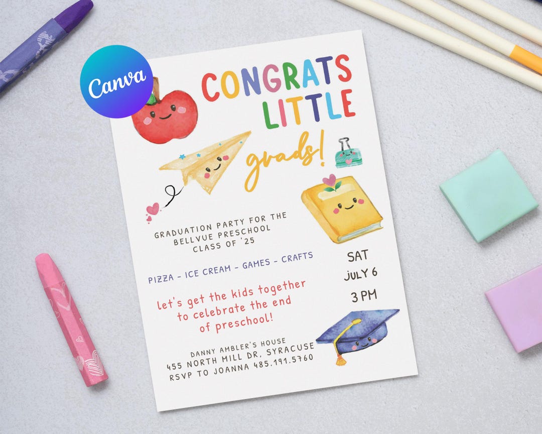 Editable Preschool Graduation Party Invitation Template (printable ...