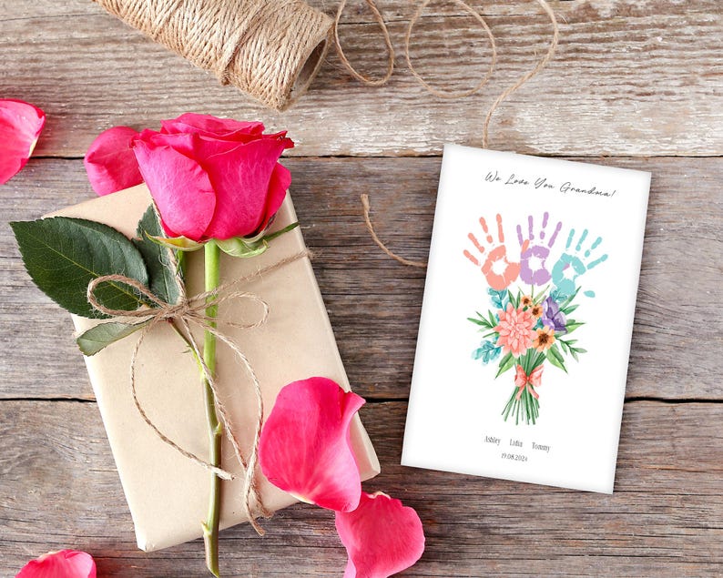 Custom Handprint Floral Bouquet Art Print, Love Keepsake (digital ...
