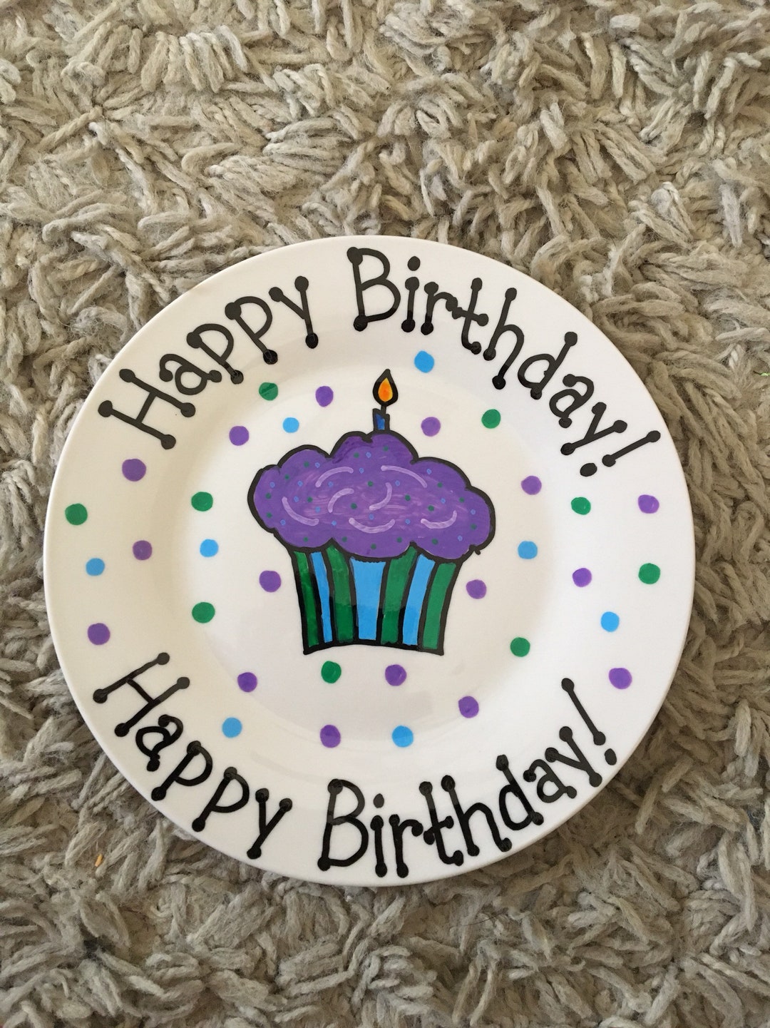 Hand Painted Small Birthday Plate - Ceramic Plate - Cupcakes - Birthday ...