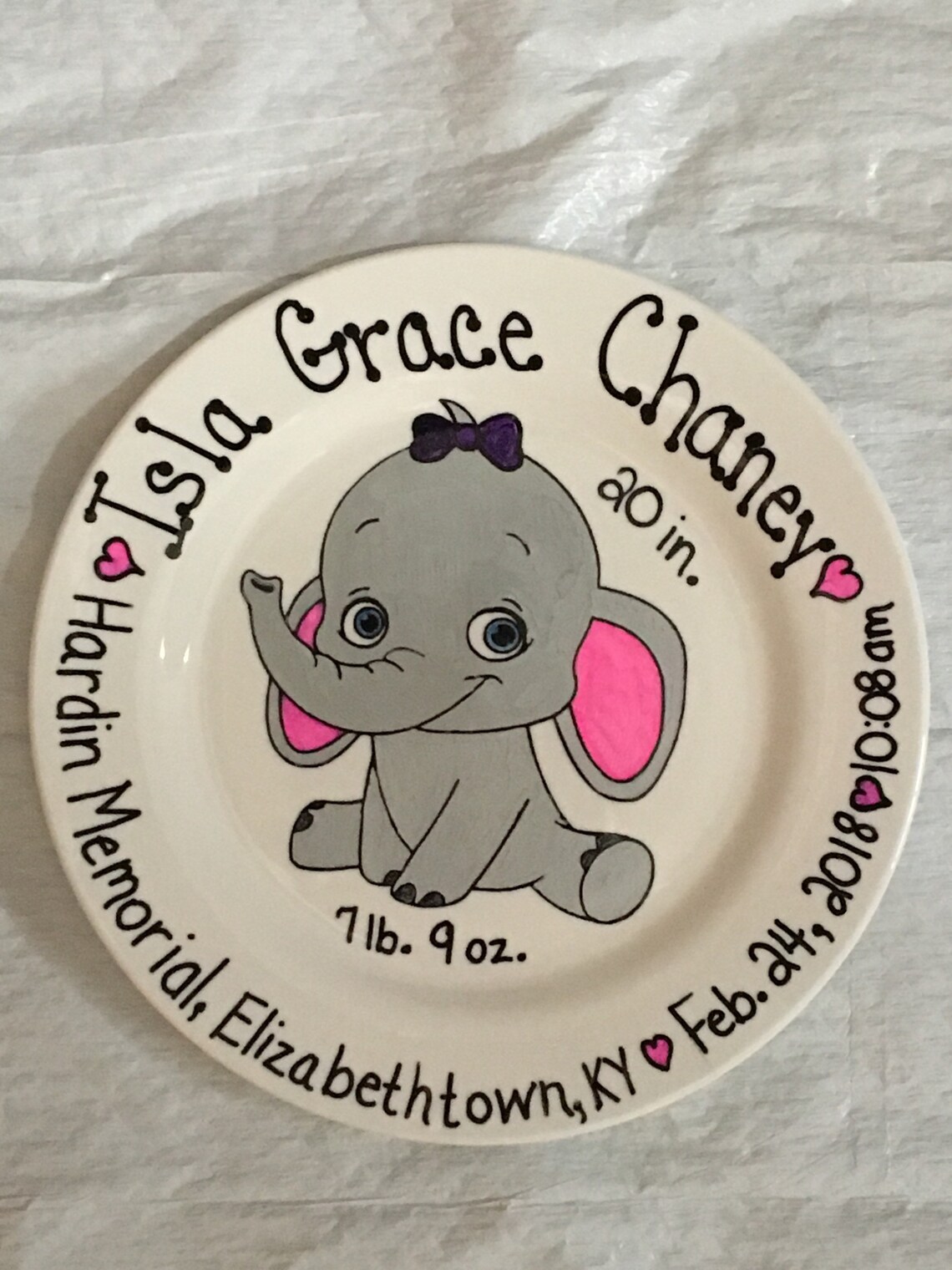 Birth Hand Painted Plate - Personalized Plate for Kids - Elephant Plate ...