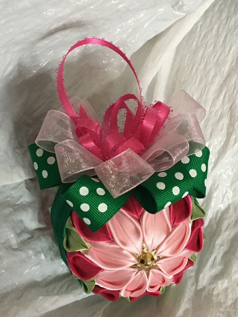 Pink Flower Ornament Quilted Star Ornament Handmade | Etsy