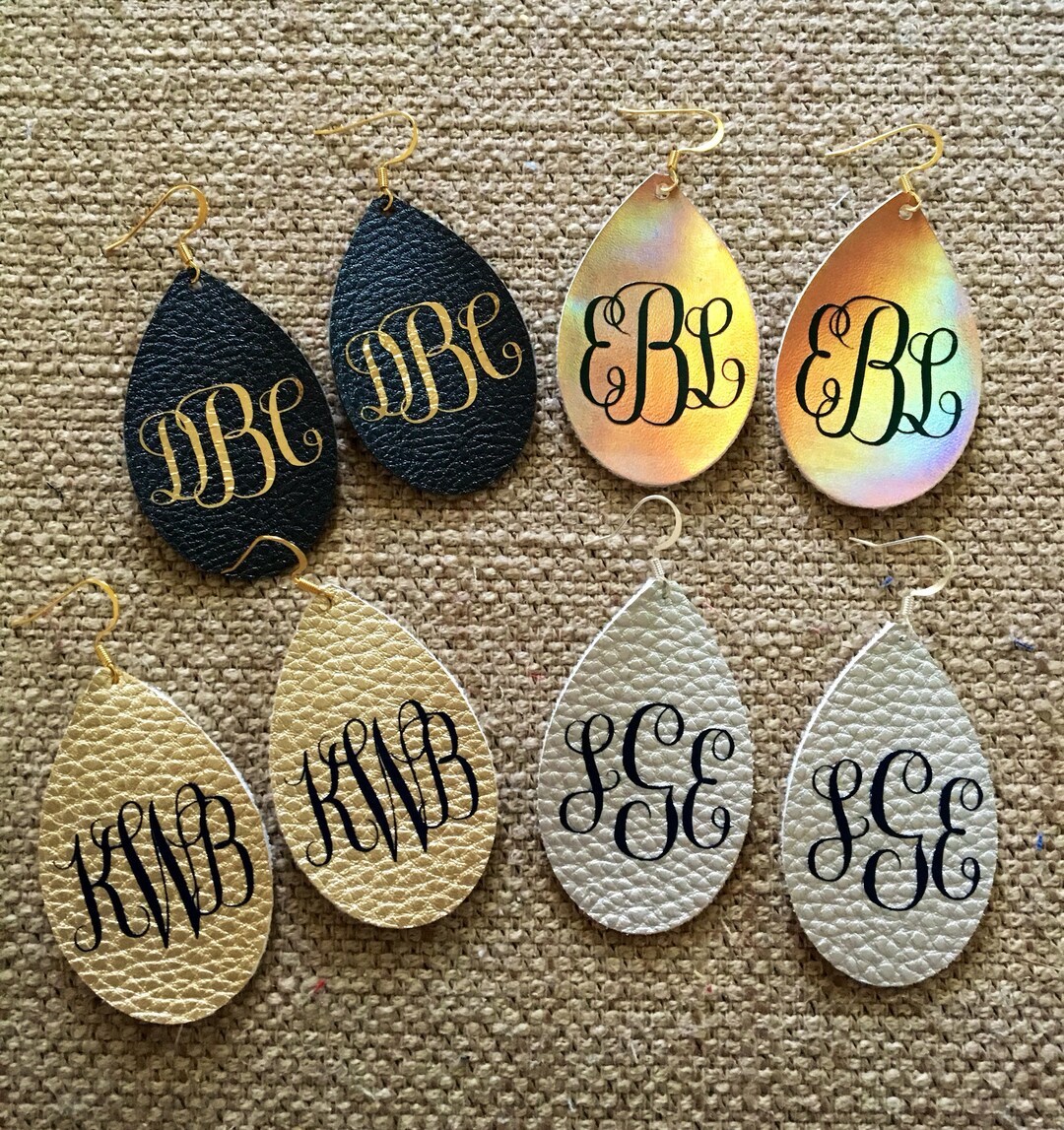 Monogrammed Faux Leather Earrings Monogram Earrings Monogram Jewelry ...