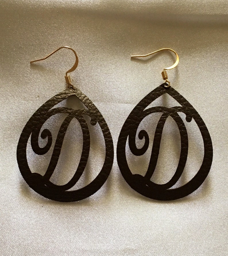Monogrammed Brown Faux Leather Earrings Monogram Earrings | Etsy