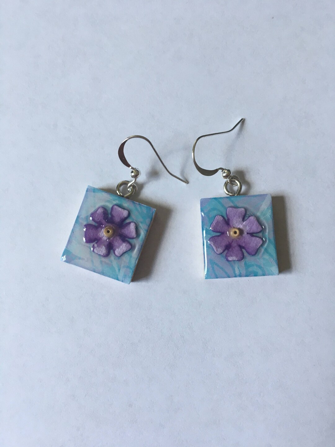 Scrabble Tile Earrings Purple Floral Earrings, Scrabble Earrings ...