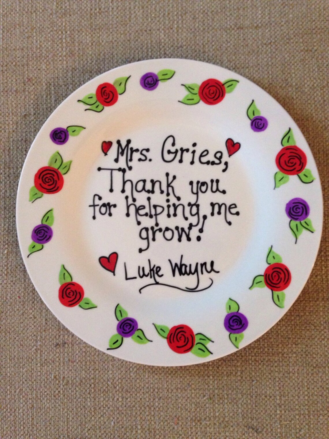 Personalized Plate for Teacher Hand Painted Ceramic Plate | Etsy