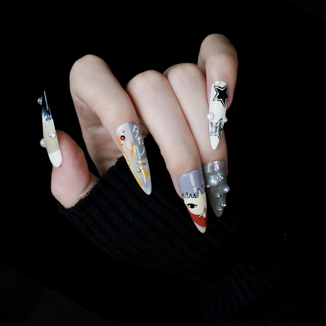 Japanese-inspired Artistic Press-on Nails, Hand-painted Cosplay Nails ...
