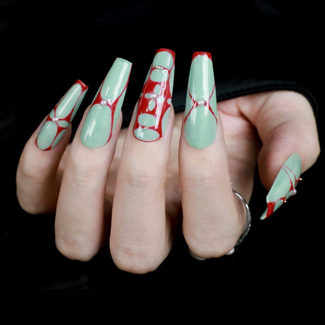 Passionate Love Custom Press on Nails | Abstract and Artistic | Green ...