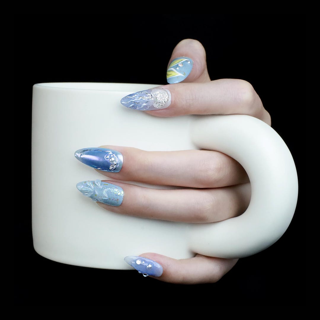 Under the Sea Custom Press on Nails | Mermaid Tails, Seashell, Pearls ...