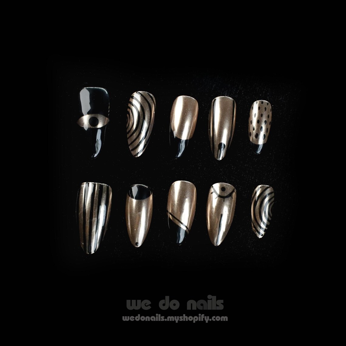 Egyptian Gold Press on Nails: Metallic Almond Handmade Reusable Nails ...