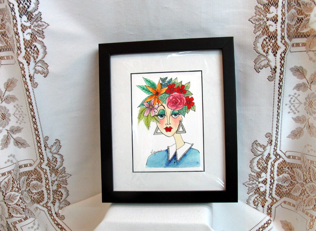 Whimsical Lady With Summer Flowers Giclee Print, Matted Art - Etsy
