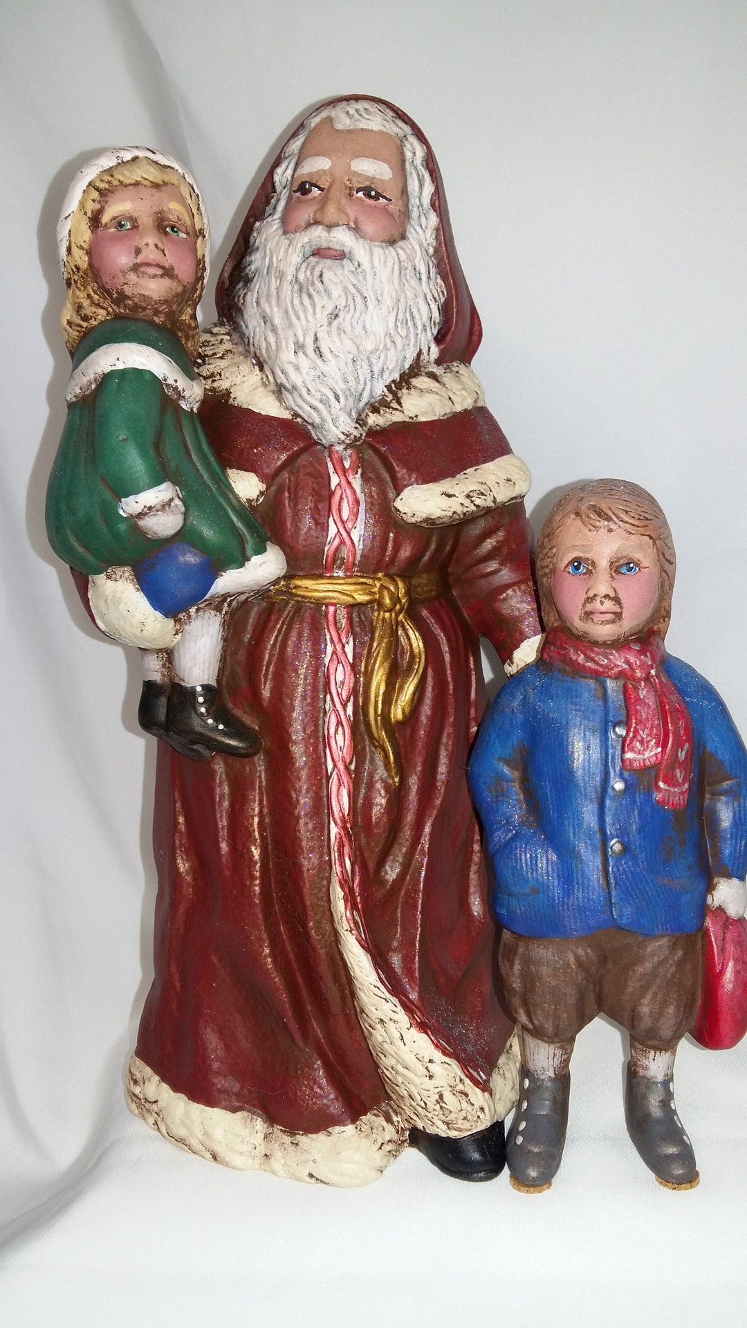 Vintage Old World Victorian Santa With Children Hand Painted Acrylic ...
