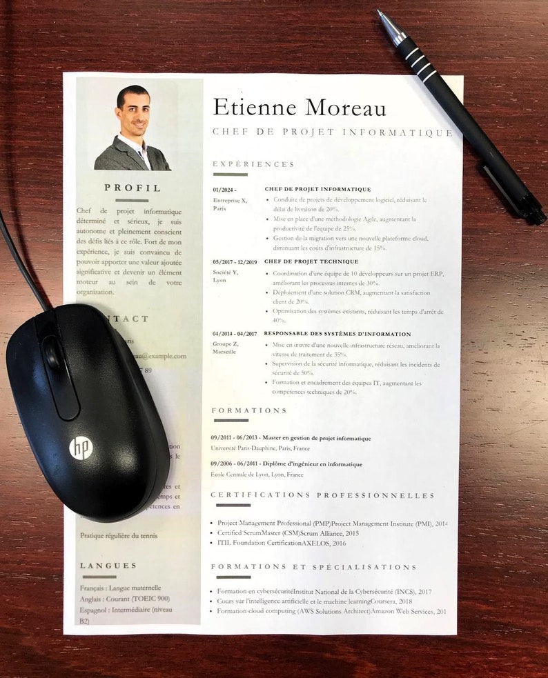 Professional French CV Template 1 Page Sober Gray - Editable on Canva ...