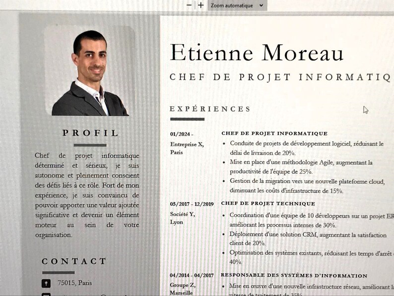 Professional French CV Template 1 Page Sober Gray - Editable on Canva ...