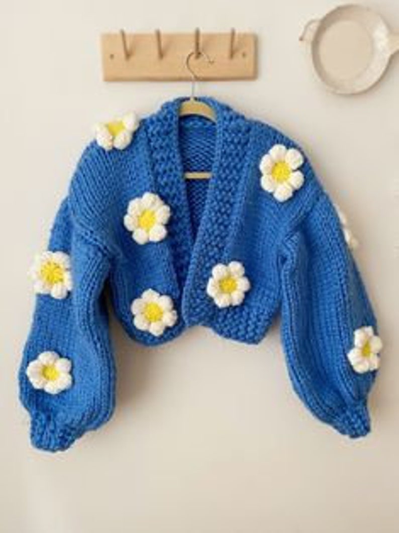 Daisy Flower Cardigan Knitting Pattern, Floral Knitting Pattern, Floral ...