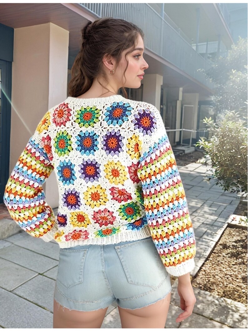 Granny Square Crochet Sweater - Colorful Floral Knit Jumper - Etsy