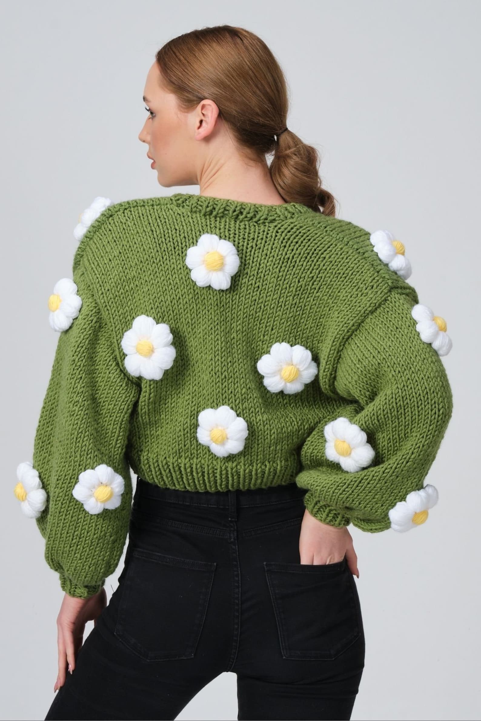 Daisy Flower Cardigan Knitting Pattern, Floral Crop Cardigan (PDF ...