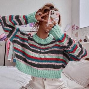 Jumper Pattern, Striped Swater Pattern, Knit Sweater Pattern, Knitting ...