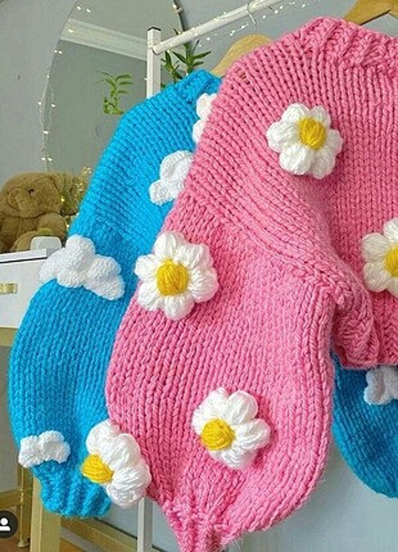 Daisy Flower Cardigan Knitting Pattern, Knitting Floral Pattern, Floral ...