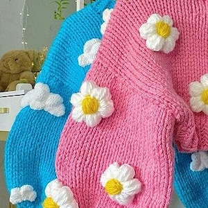 Daisy Flower Cardigan Knitting Pattern, Floral Knitting Pattern, Floral ...